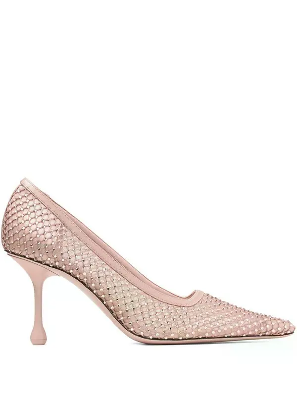JIMMY CHOO 80mm Ixia Crystal-embellished Mesh Pumps - Pink