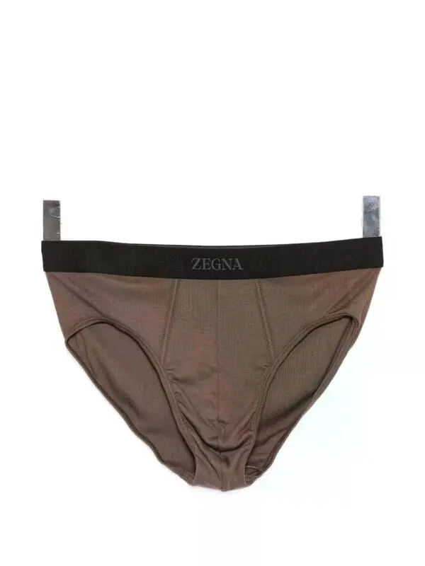 Zegna Logo-waistband Ribbed Briefs - Brown