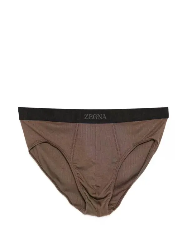 Zegna Logo-waistband Ribbed Briefs - Brown
