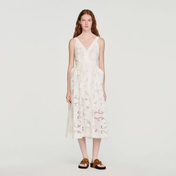 Sandro Openwork Floral Cotton Midi Dress