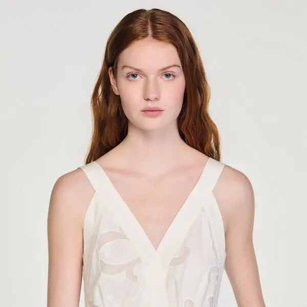 Sandro Openwork Floral Cotton Midi Dress