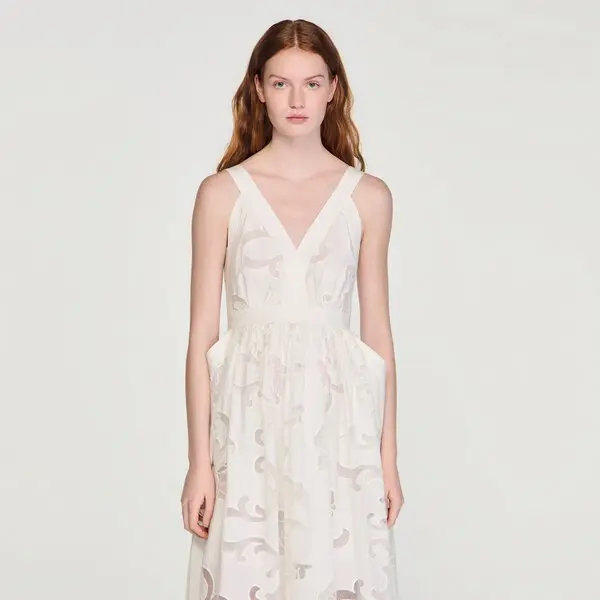 Sandro Openwork Floral Cotton Midi Dress