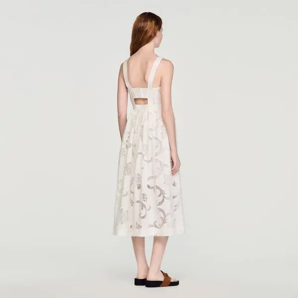 Sandro Openwork Floral Cotton Midi Dress