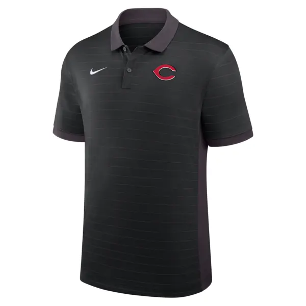 Nike Cincinnati Reds Authentic Collection Striped Victory Dri-fit Mlb Polo - Black