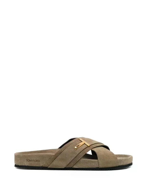 TOM FORD T Logo Crossover Sandals - Neutrals