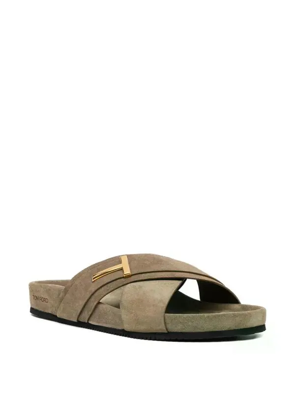 TOM FORD T Logo Crossover Sandals - Neutrals