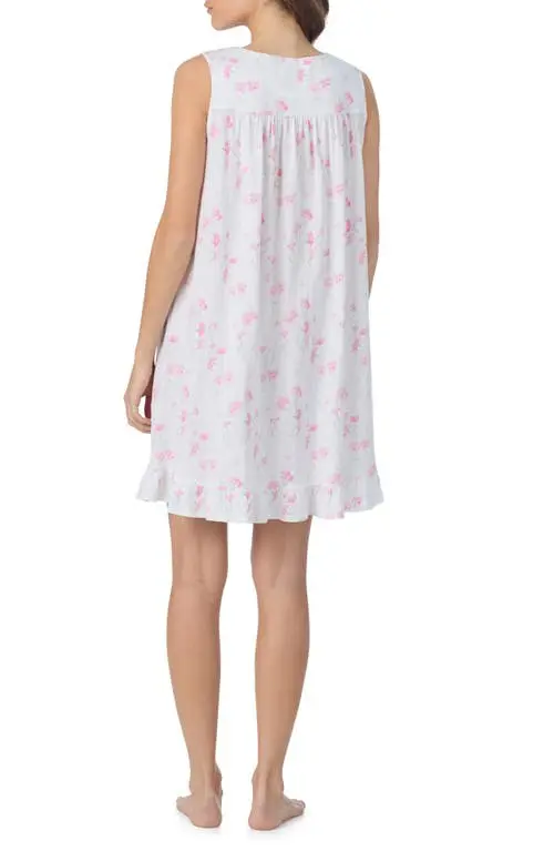 Eileen West Floral Print Cotton Pointelle Chemise - Wht/pink