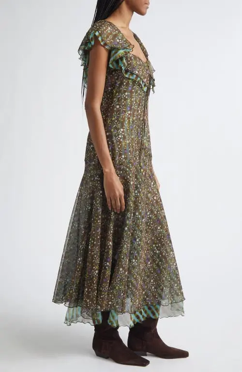 SIEDRES Caenes Ruffle Chiffon Midi Dress