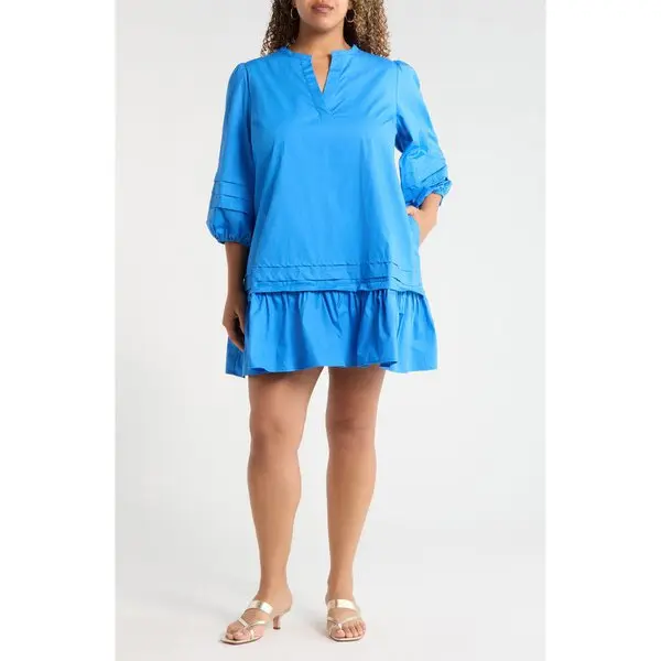 SUGARLIPS Velma Ruffle Cotton Shift Dress - Cobalt