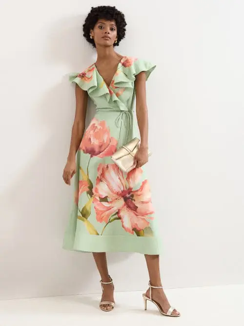 PHASE EIGHT Matilda Ruffle V-neck Floral Dress - Green