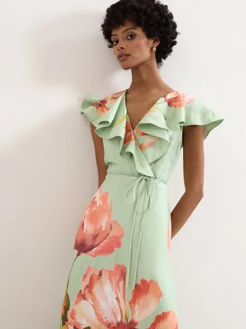 PHASE EIGHT Floral V-neck Ruffle Dress - Green
