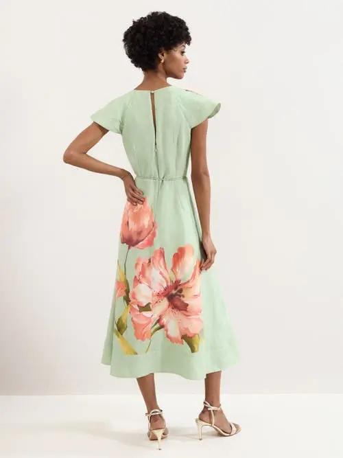 PHASE EIGHT Floral V-neck Ruffle Dress - Green