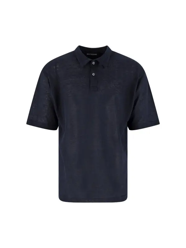 WHITE SAND Linen Blend Polo - Blue
