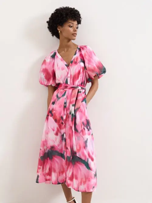 PHASE EIGHT Caterina Puff Sleeve V-neck Shirt Dress