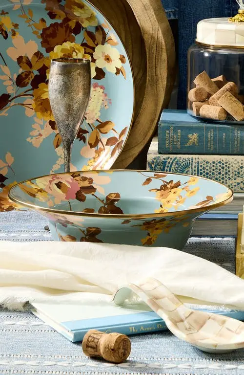 MACKENZIE-CHILDS Wild Rose Slate Serving Bowl - Blue