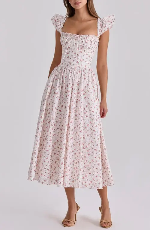 House Of Cb Livia Ditsy Floral Print Cotton Midi Dress - White Ditsy