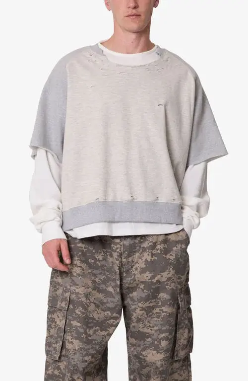 Mnml Layered Look Distressed Sweatshirt
