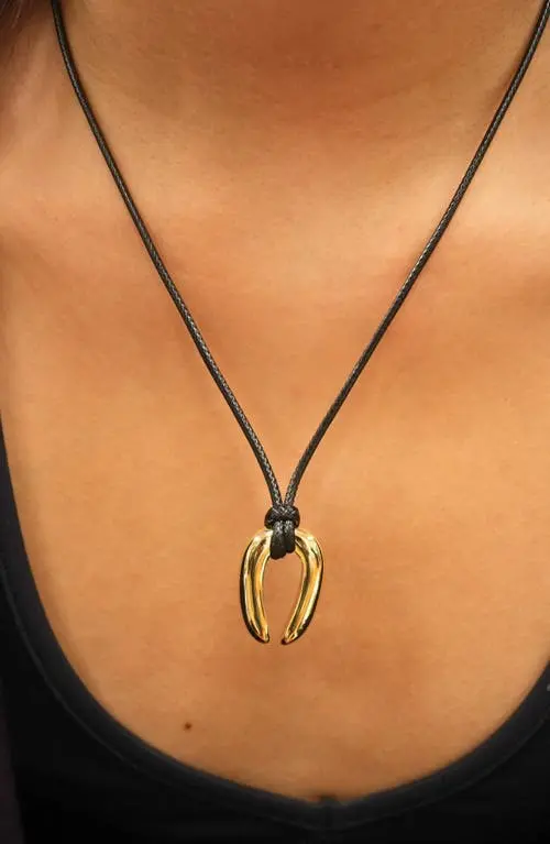 Argento Vivo Serena Horseshoe Pendant Cord Necklace - Gold/black