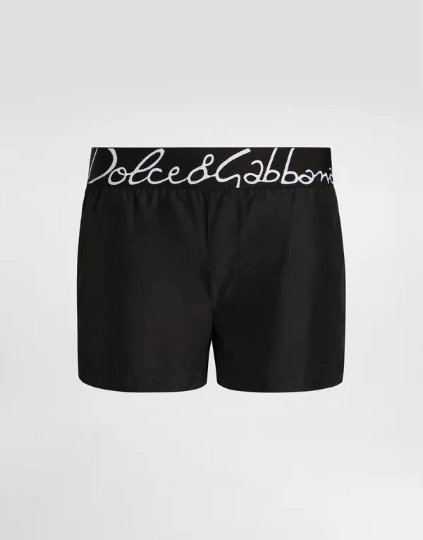 Dolce & Gabbana Short Swim Trunks With Logo - Black