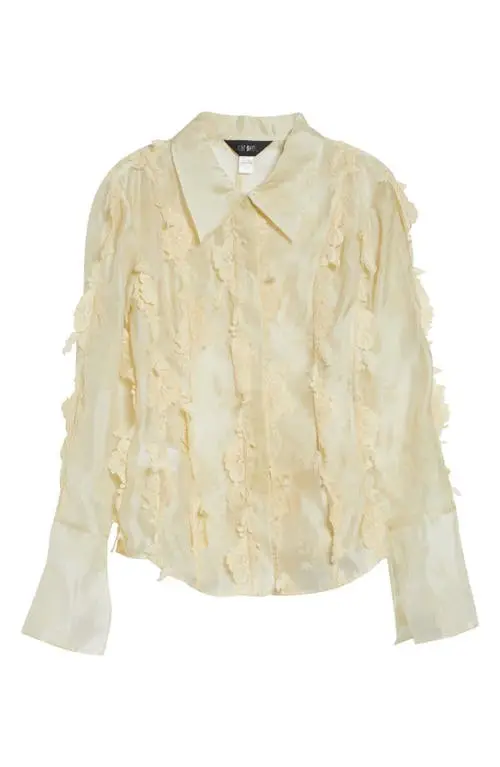 KIM SHUI Quiyona Lace Trim Sheer Silk Shirt - Beige