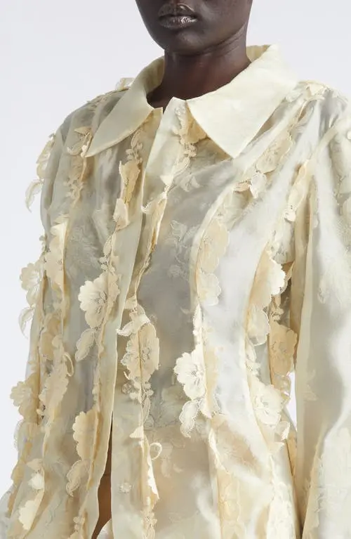 KIM SHUI Quiyona Lace Trim Silk Shirt