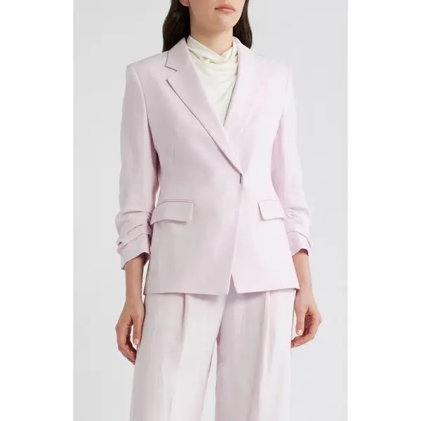 BOSS Jia Slim-fit Linen-blend Double-breasted Blazer - Ocean Rose