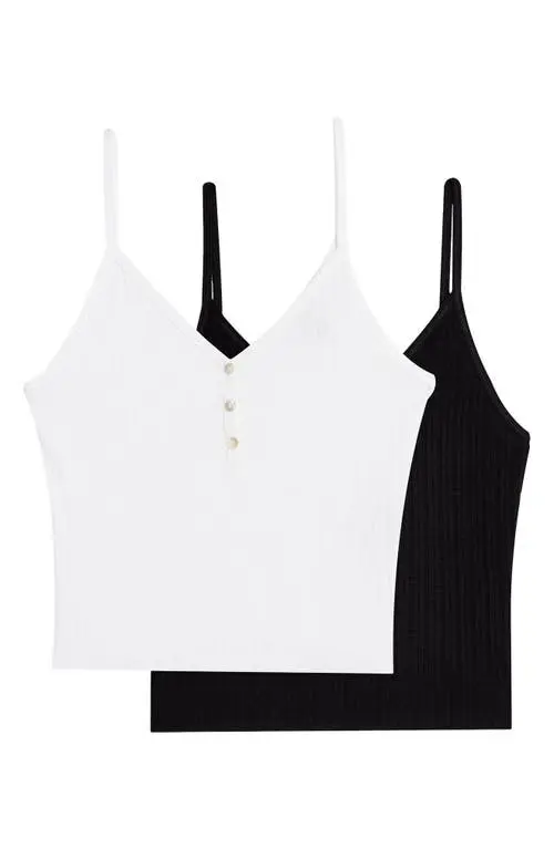 Topshop 2-pack Pointelle Crop Camisoles - Black/white