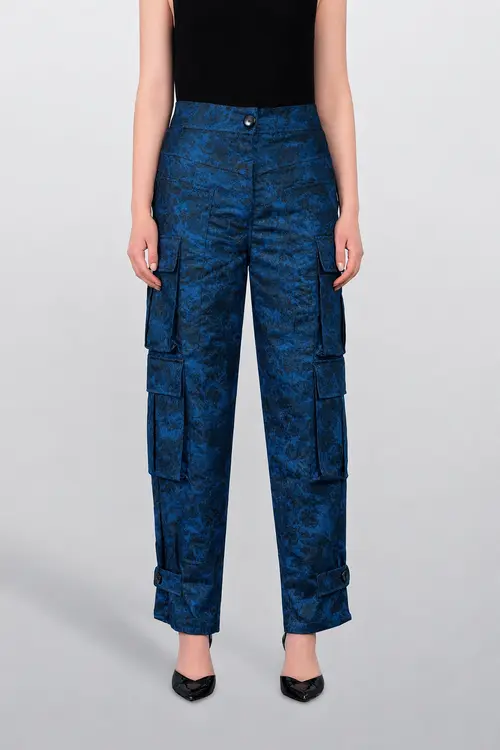 LAURA APARICIO Jacquard Cargo Pants - Blue