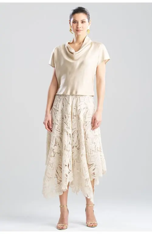 Natori Solid Silk Twill Cap Sleeve Cowl Neck Top