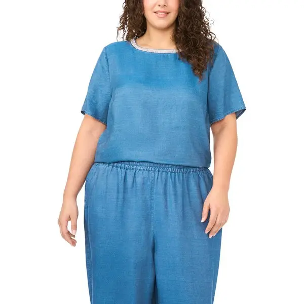 Vince Camuto Bead Detail Chambray Top - Chambray Blue