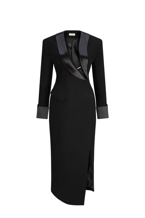 ATOIR Asymmetric Midi Blazer Dress With Pearl Detailing