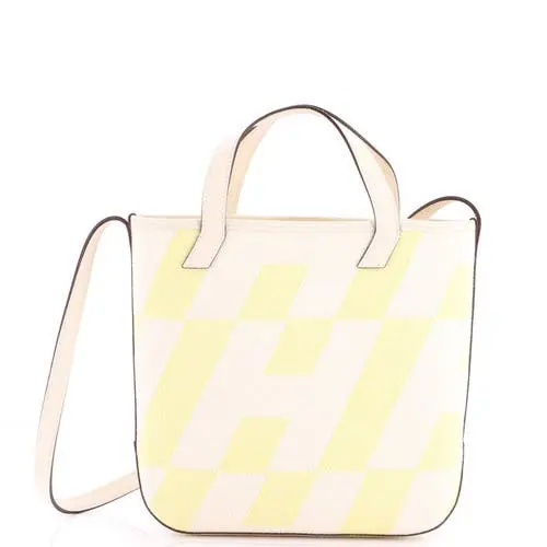 Hermès Cabas H En Biais Tote Canvas With Leather 27 - Yellow