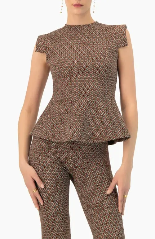 IVONNE Geometric Peplum Blouse - Brown