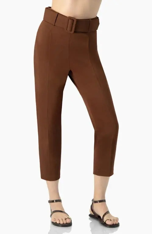 IVONNE Belted Gabardine Straight-leg Pants - Brown