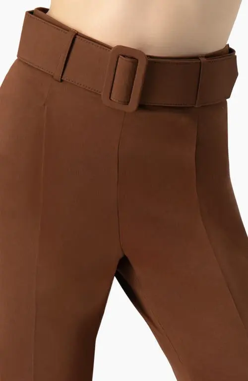 IVONNE Belted Gabardine Straight-leg Pants - Brown