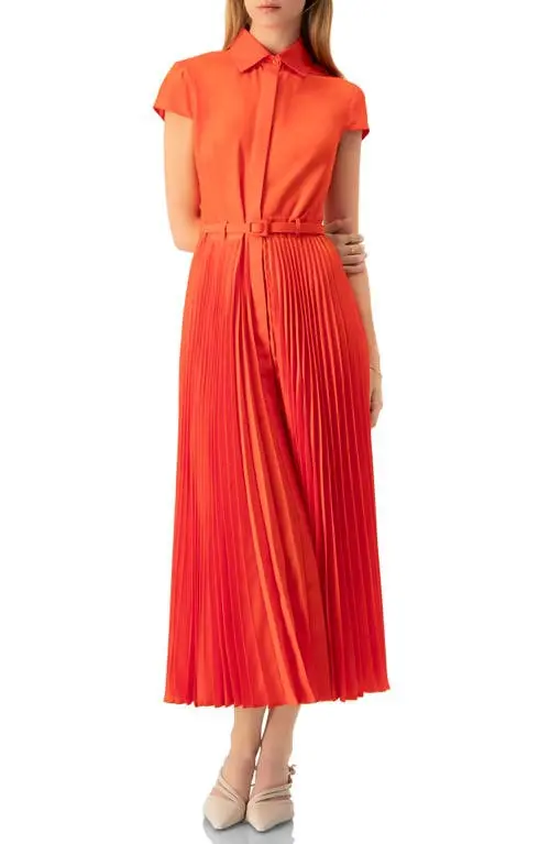 IVONNE Shirt Style Pleated Maxi-dress - Orange