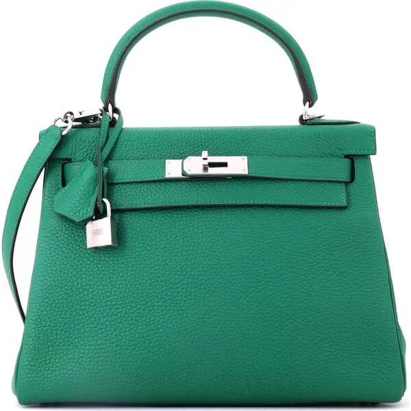 Hermès Kelly Handbag Togo With Palladium Hardware 28 - Green