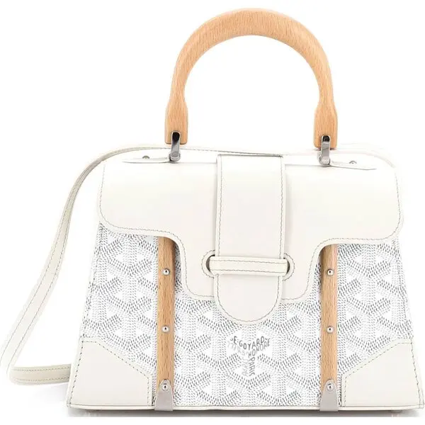 Goyard Structured Saigon Top Handle Bag Coated Canvas With Leather Mini - White