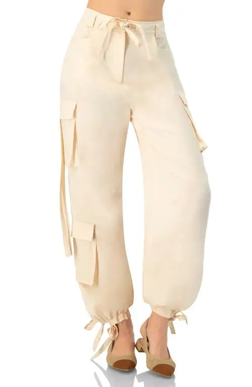 IVONNE Solid Cargo Pants With Straps - Sand