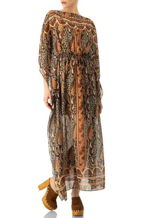 IVONNE Long Batwing Sleeve Paisley Dress - Brown