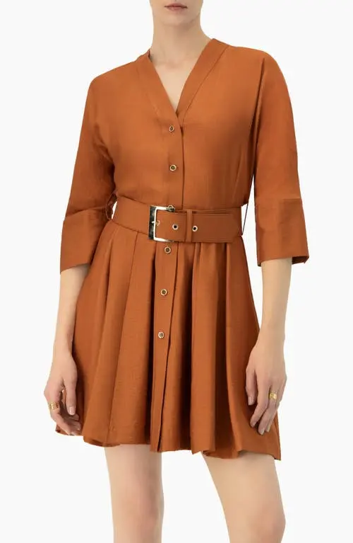 IVONNE Dolman Sleeve Solid Dress With Belt - Brown