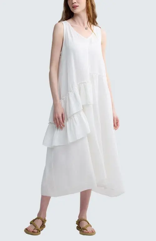 LUUKAA Muslin Tiered Midi Dress - Ecru