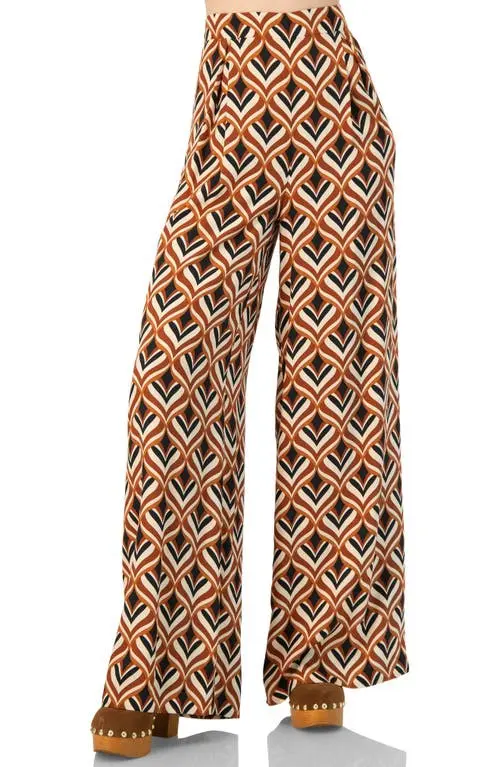IVONNE Geometric Wide Leg Printed Pants With Side Zipper - Multi-brown