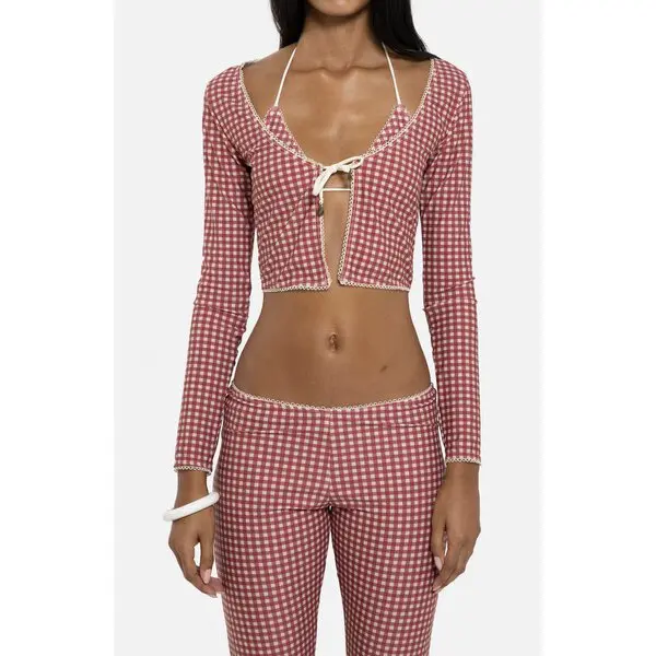 JADED LONDON Gingham Tie-front Crop Cardigan