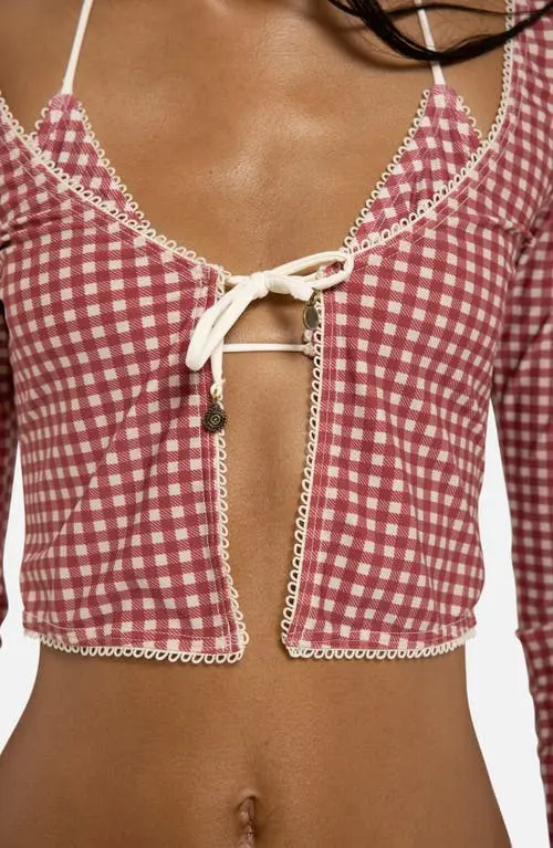 JADED LONDON Gingham Tie-front Crop Cardigan
