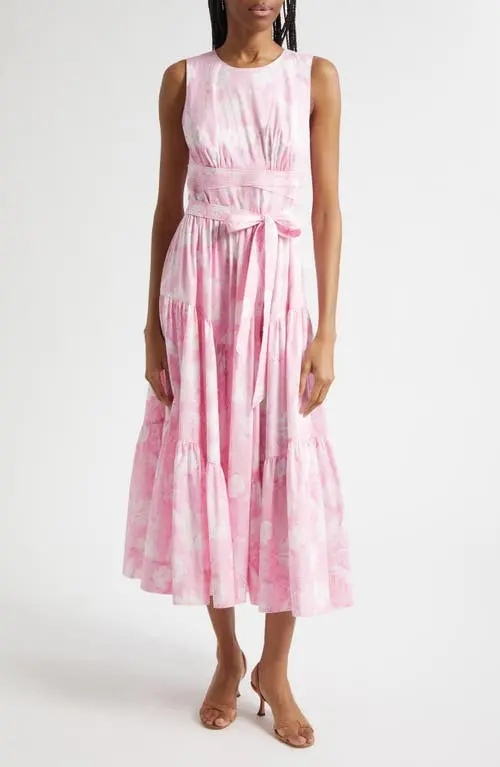 Cinq À Sept Belted Floral Midi Dress - Rosewater Pink Multi