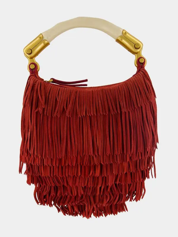 Balmain Bène Fringe Suede Mini Handbag - Red