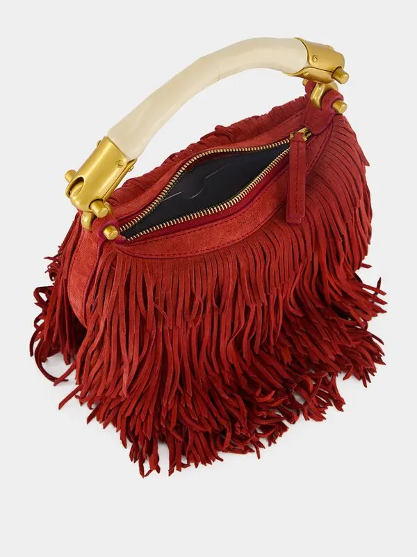 Balmain Bène Fringe Suede Mini Handbag - Red