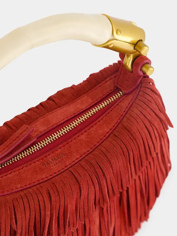 Balmain Bène Fringe Suede Mini Handbag - Red