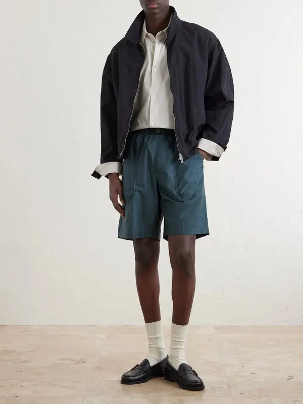 ATON Wide-leg Belted Shell Shorts